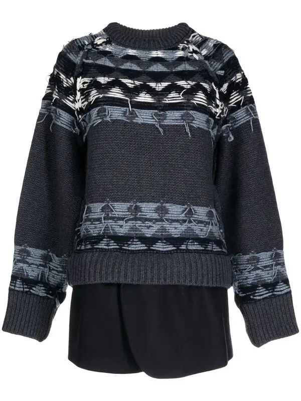 Goen.j Layered Distressed Fair Isle-knit Sweater