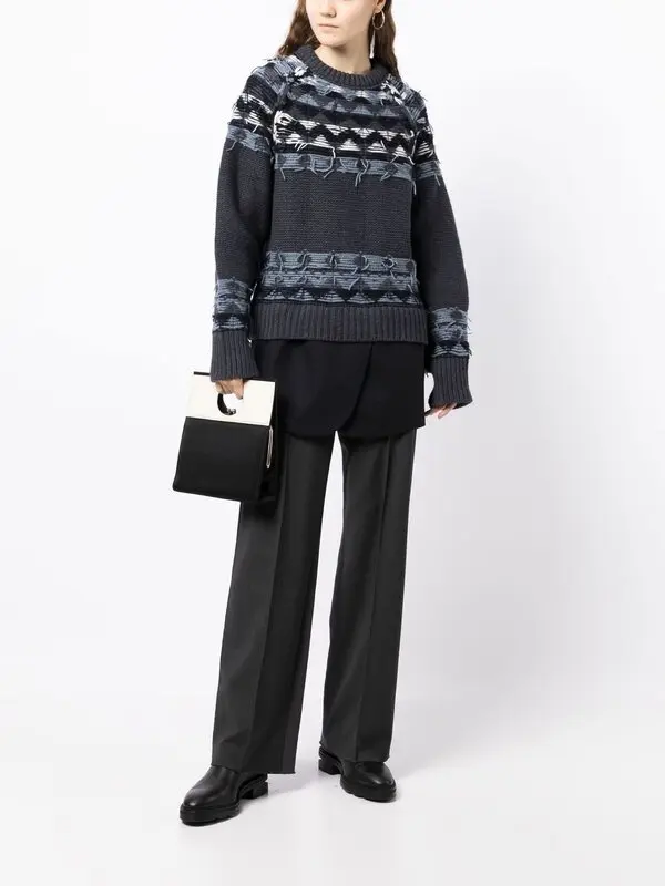 Goen.j Layered Distressed Fair Isle-knit Sweater
