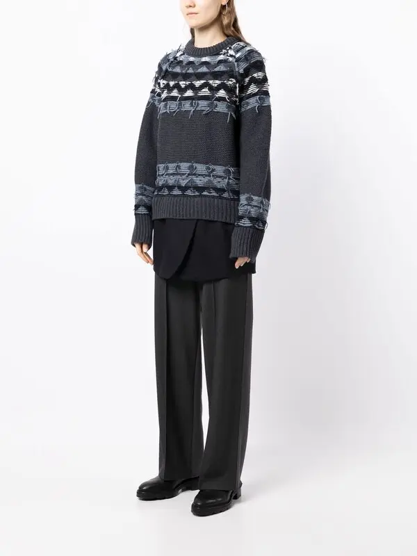 Goen.j Layered Distressed Fair Isle-knit Sweater