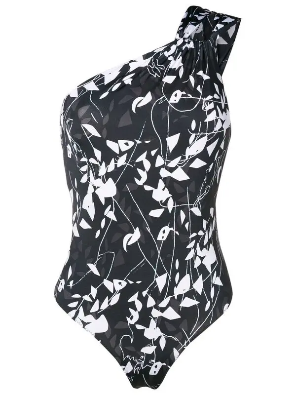 CLUBE BOSSA Asymmetric Graphic-print Swimsuit - Black
