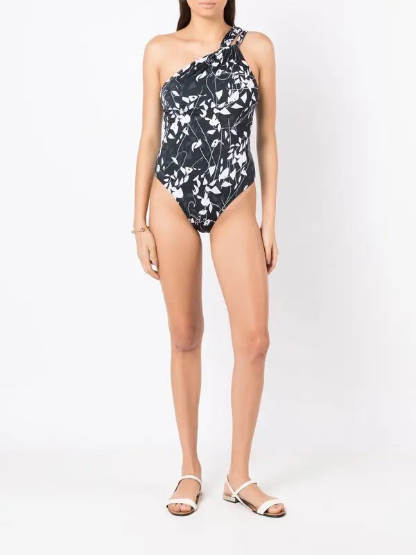 CLUBE BOSSA Asymmetric Graphic-print Swimsuit - Black
