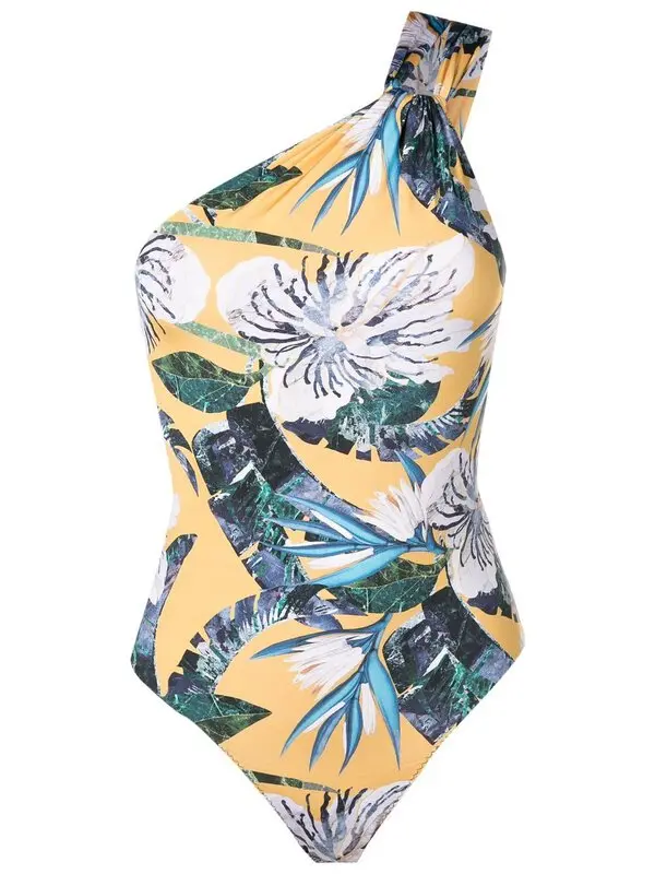 CLUBE BOSSA Asymmetric Floral-print Swimsuit - Yellow
