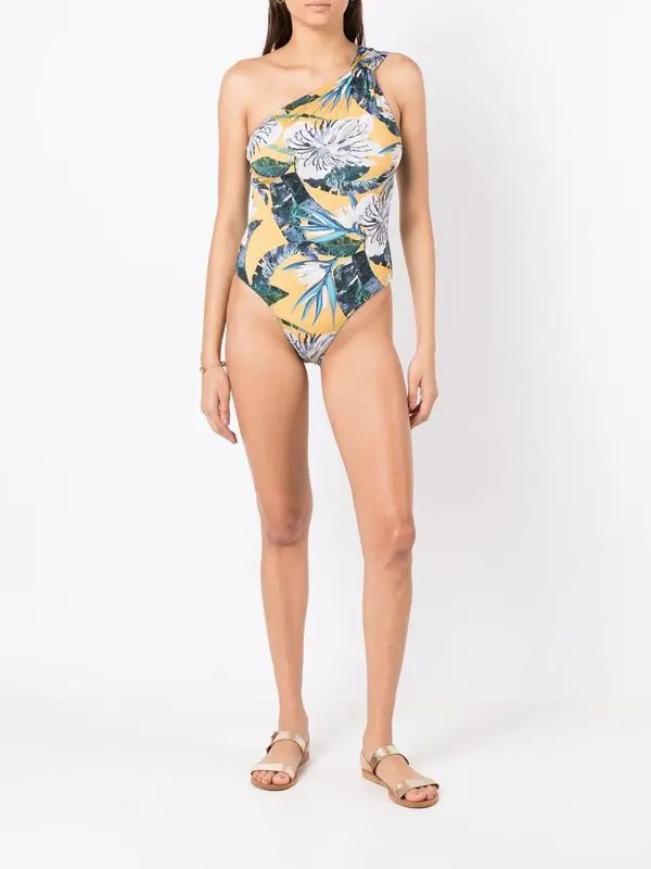 CLUBE BOSSA Asymmetric Floral-print Swimsuit - Yellow