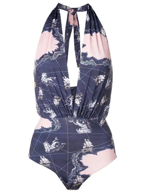 CLUBE BOSSA Deneuve Graphic-print Swimsuit - Blue