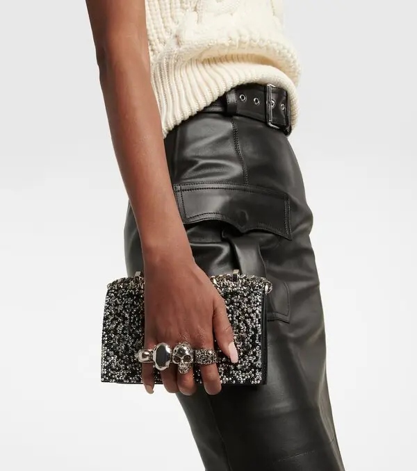 Alexander McQueen Jewelled Satchel Embellished Shoulder Bag - Silver