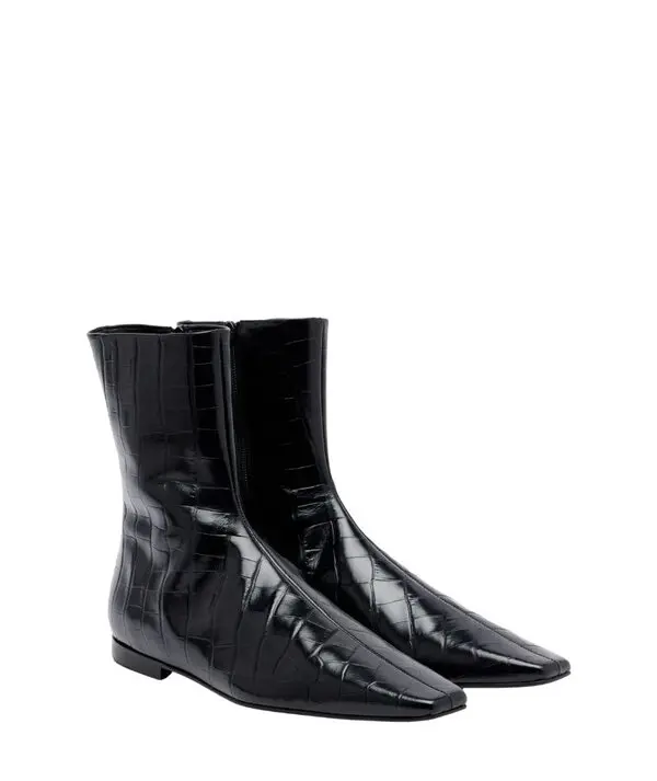 TOTEME Croc-effect Leather Ankle Boots - Black