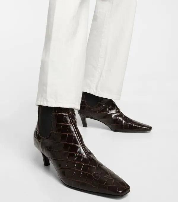 TOTEME Croc-effect Leather Ankle Boots - Brown