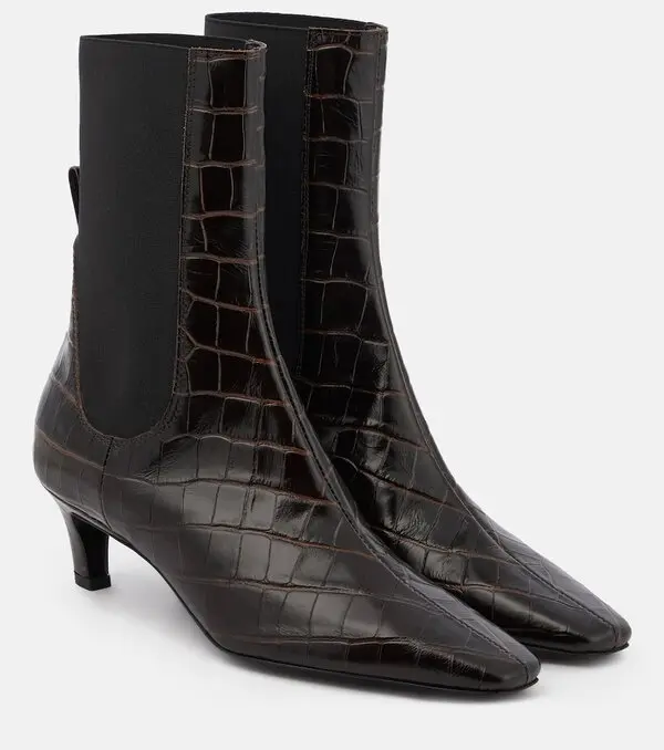 TOTEME Croc-effect Leather Ankle Boots - Brown