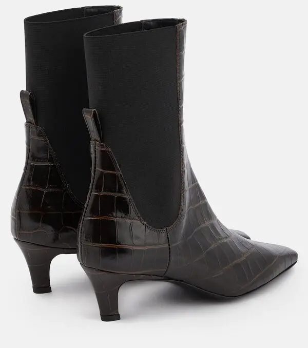 TOTEME Croc-effect Leather Ankle Boots - Brown