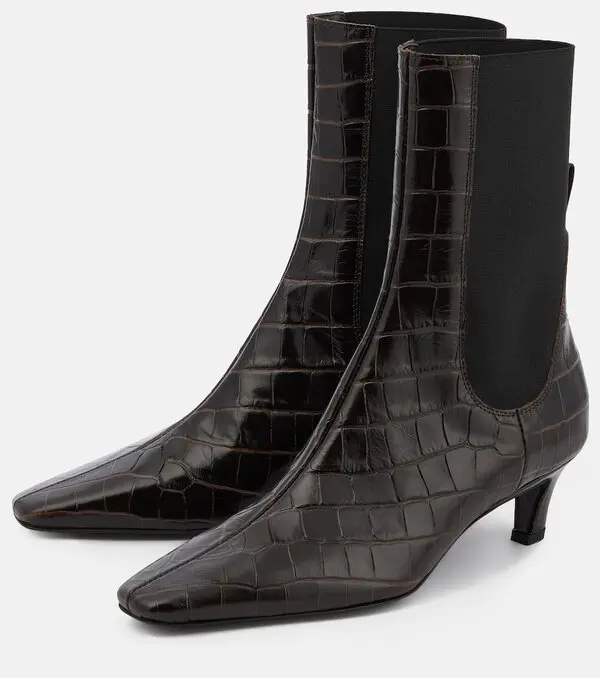 TOTEME Croc-effect Leather Ankle Boots - Brown