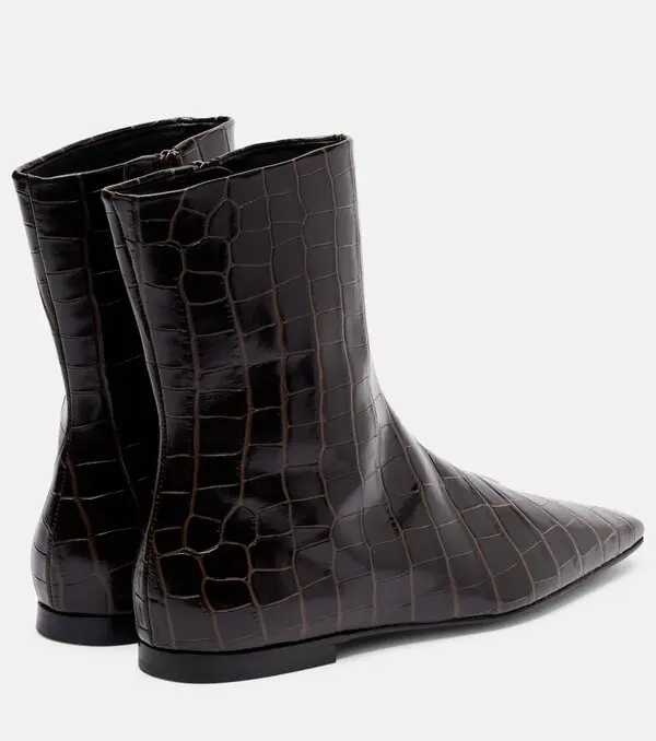 TOTEME Croc-effect Leather Ankle Boots - Brown