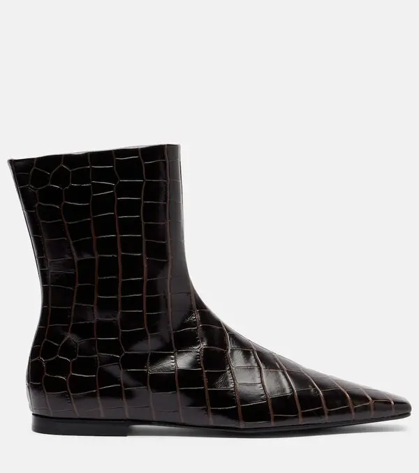 TOTEME Croc-effect Leather Ankle Boots - Brown