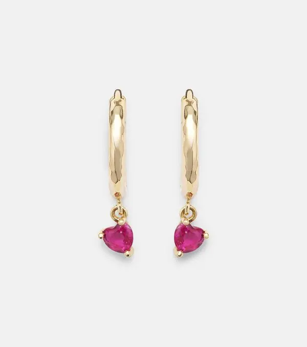 OCTAVIA ELIZABETH Charmed Micro Gabby 18kt Gold Hoop Earrings With Ruby - Multicoloured
