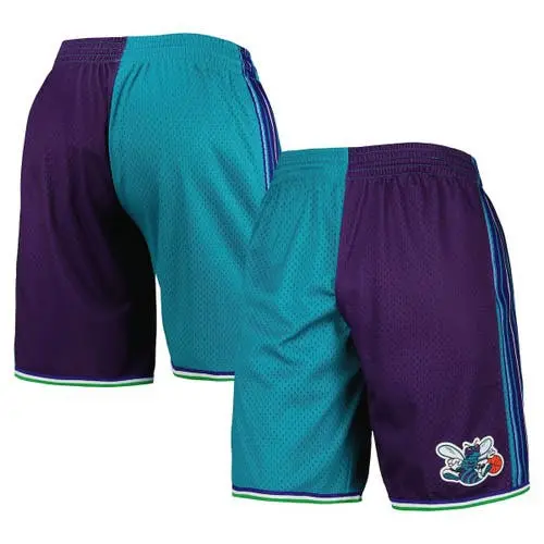 Mitchell & Ness Purple Charlotte Hornets Hardwood Classics 1999 Split Swingman Shorts
