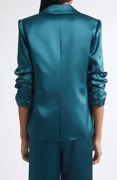 Cinq À Sept Kylie Ruched Sleeve Satin Blazer