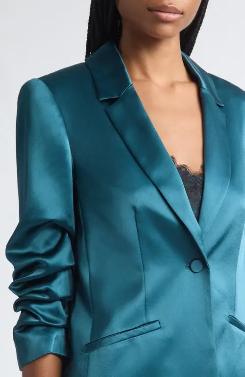 Cinq À Sept Kylie Ruched Sleeve Satin Blazer