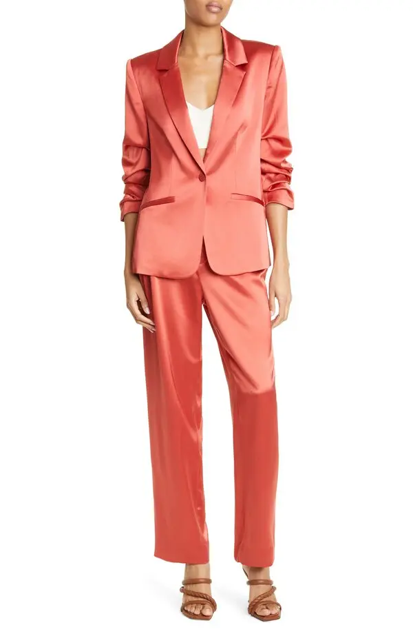 Cinq À Sept Kylie Ruched Sleeve Satin Blazer - Sumac