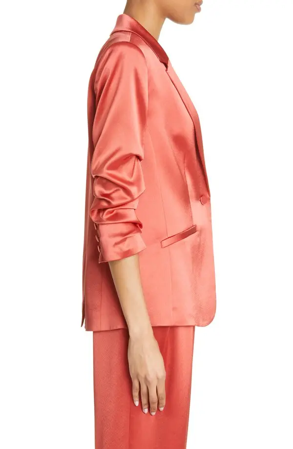 Cinq À Sept Kylie Ruched Sleeve Satin Blazer - Sumac