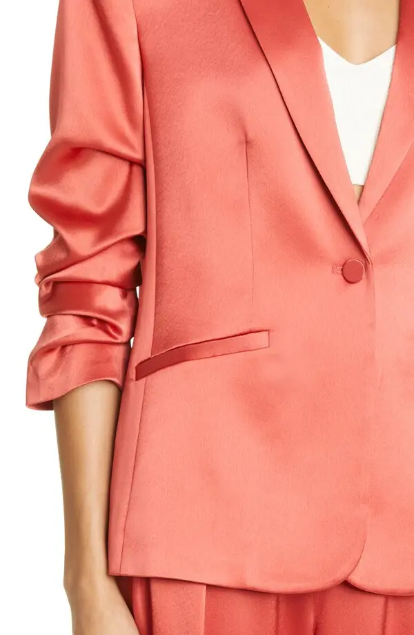 Cinq À Sept Kylie Ruched Sleeve Satin Blazer - Sumac