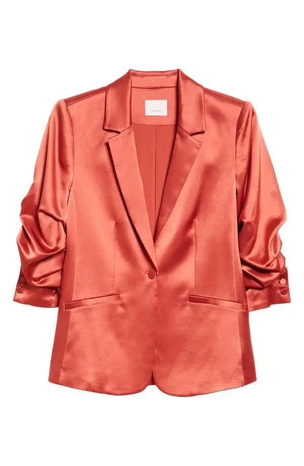 Cinq À Sept Kylie Ruched Sleeve Satin Blazer - Sumac