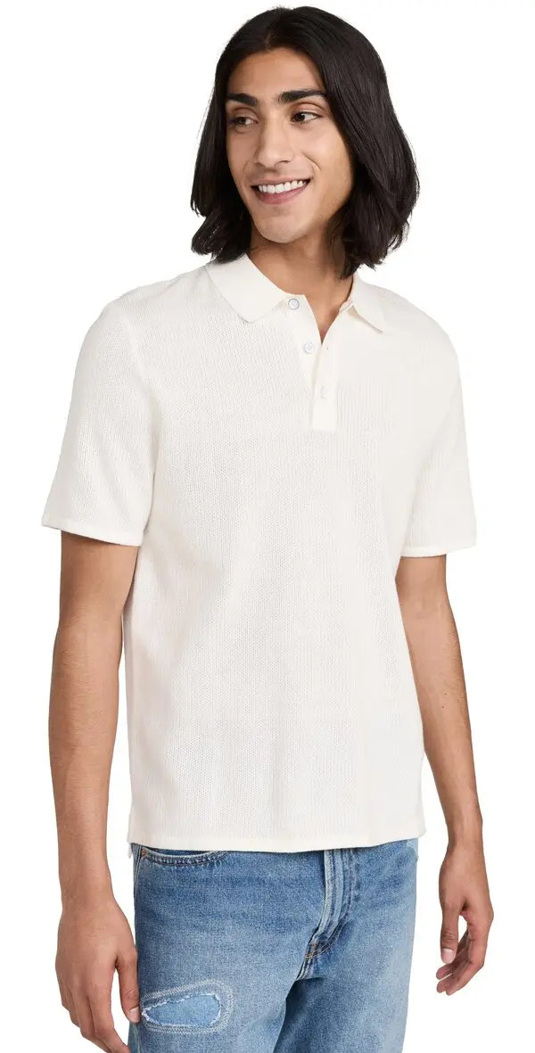 Rag & Bone Harvey Knit Polo - Ivory