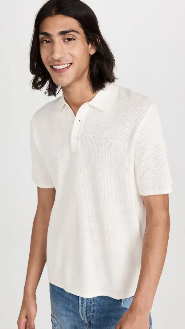 Rag & Bone Harvey Knit Polo - Ivory