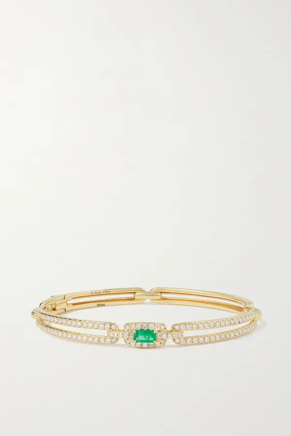 David Yurman Stax 18-karat Gold, Diamond And Emerald Bracelet