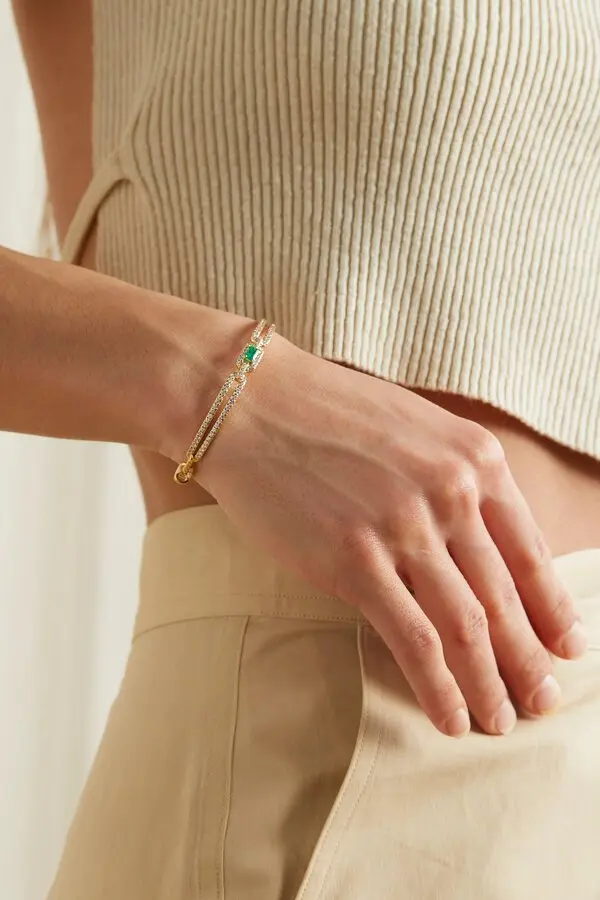 David Yurman Stax 18-karat Gold, Diamond And Emerald Bracelet