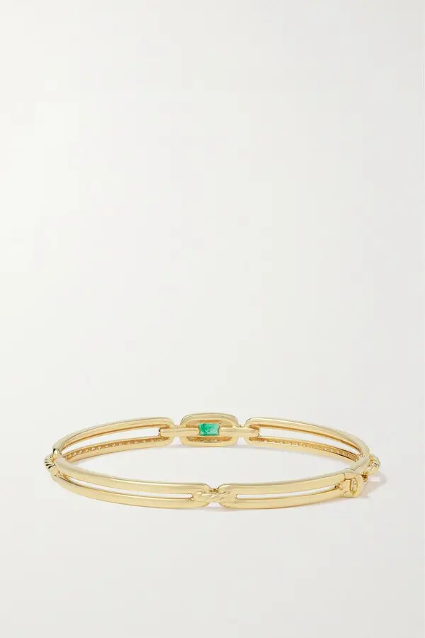 David Yurman Stax 18-karat Gold, Diamond And Emerald Bracelet