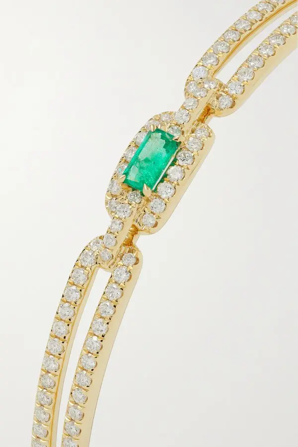 David Yurman Stax 18-karat Gold, Diamond And Emerald Bracelet