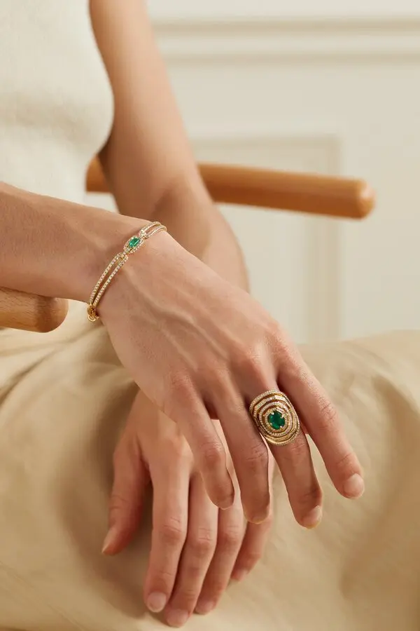 David Yurman Stax 18-karat Gold, Diamond And Emerald Bracelet