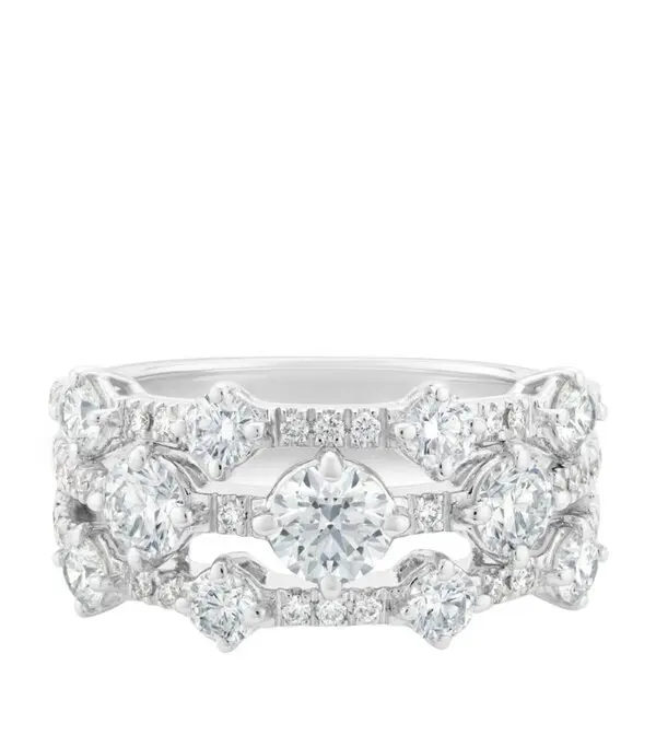 DE BEERS JEWELLERS White Gold And Diamond Arpeggia Three Row Ring