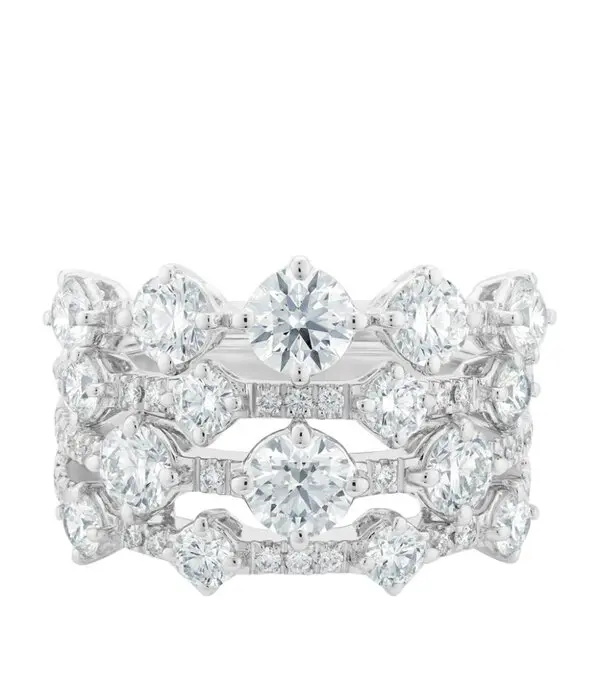 DE BEERS JEWELLERS White Gold And Diamond Arpeggia Three Row Ring