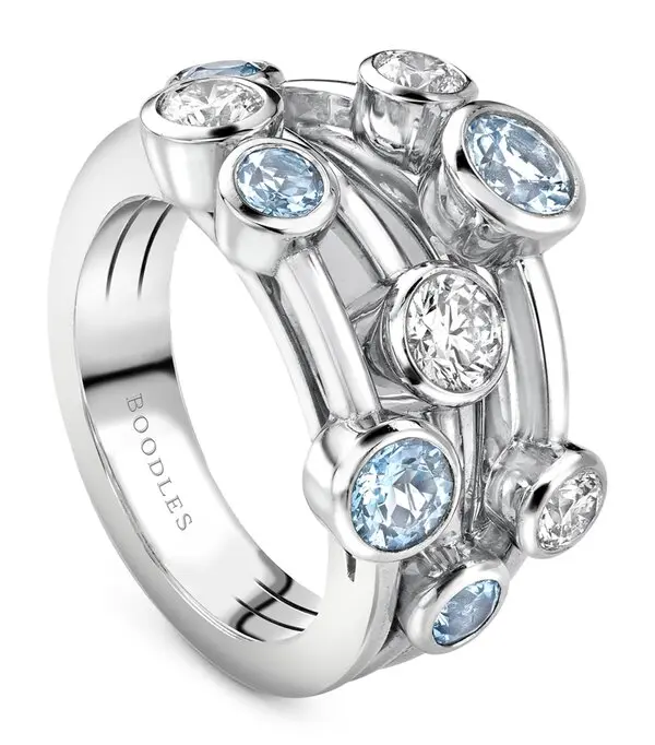 BOODLES Platinum, Diamond And Aquamarine Raindance Ring - Silver