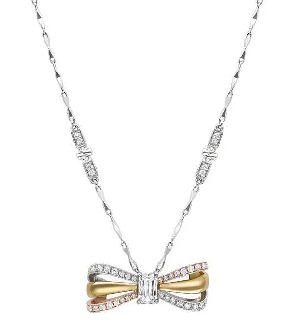BOODLES Platinum And Mixed Gold Ashoka Diamond Ribbons Pendant Necklace - Silver