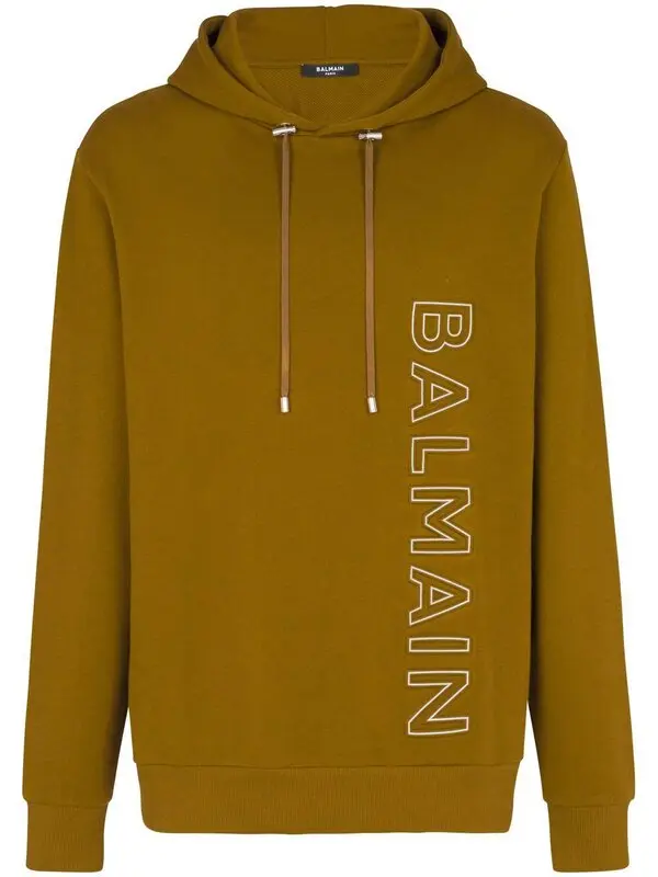 Balmain Logo-embossed Organic-cotton Hoodie - Green