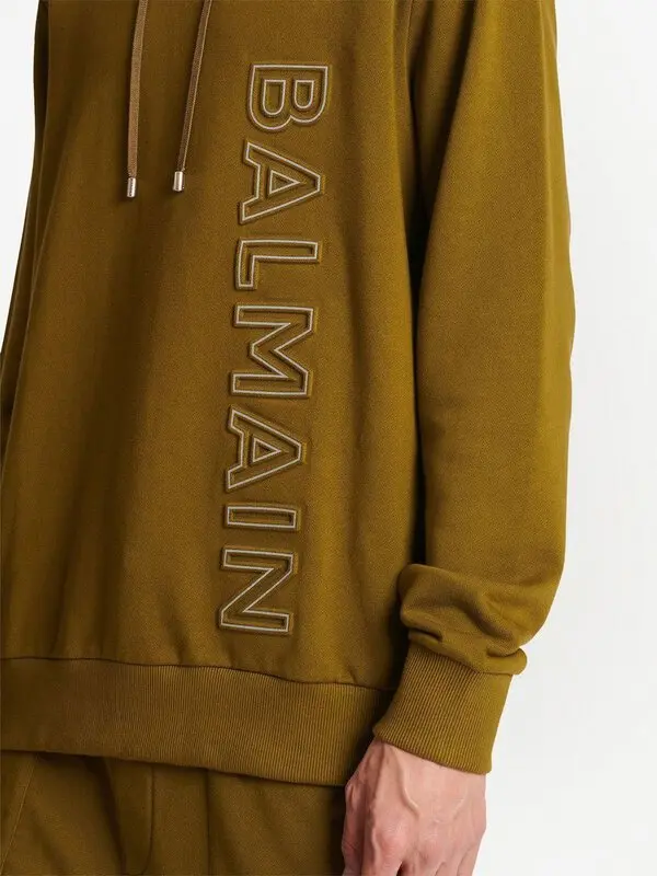 Balmain Logo-embossed Organic-cotton Hoodie - Green