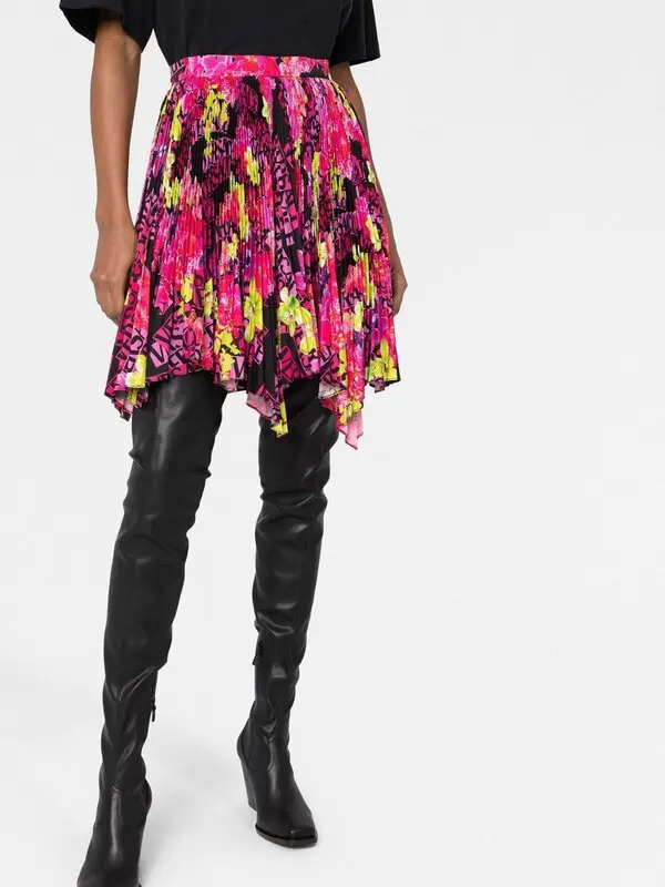 Versace Logo-print Pleated Skirt - Pink