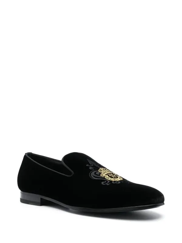 BILLIONAIRE Crest-motif Velvet Loafers