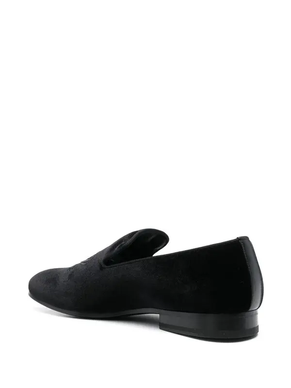 BILLIONAIRE Crest-motif Velvet Loafers