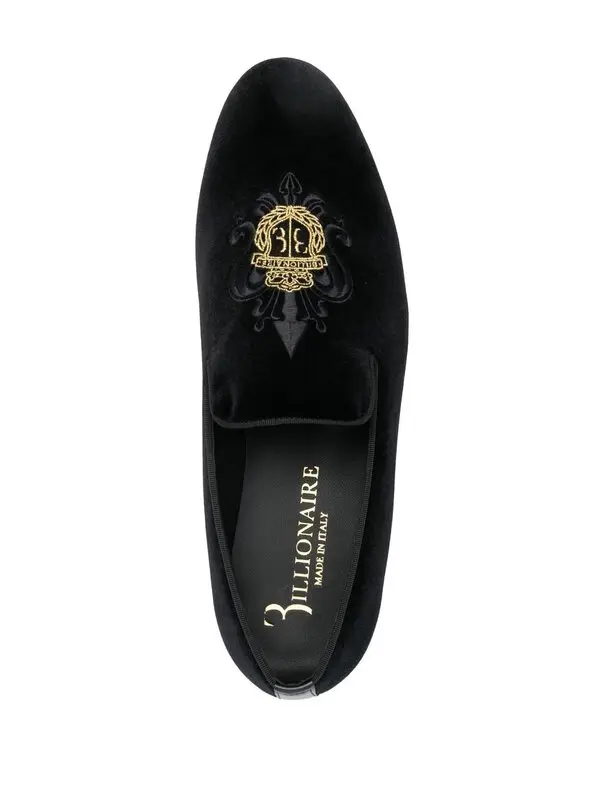 BILLIONAIRE Crest-motif Velvet Loafers