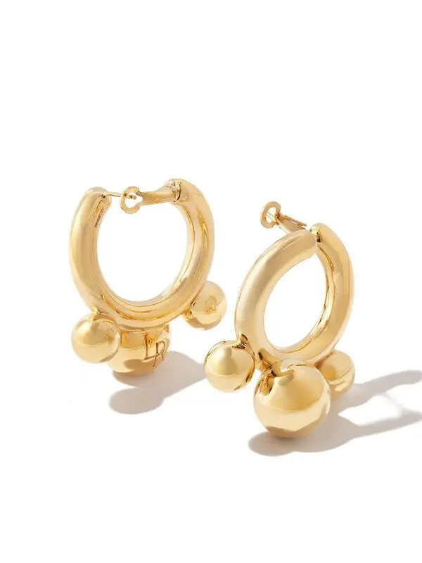Lauren Rubinski 14kt Yellow 3-ball Hoop Earrings - Gold