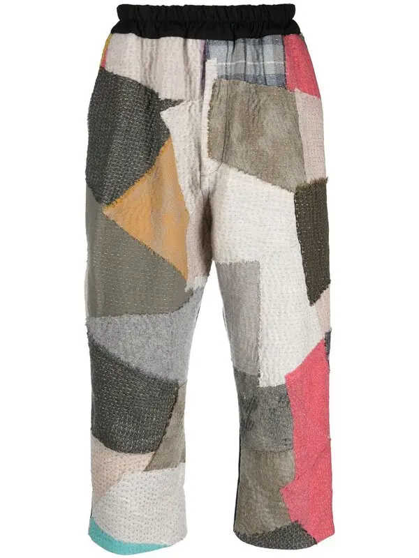 By Walid Cropped Patchwork Trousers - Neutrals