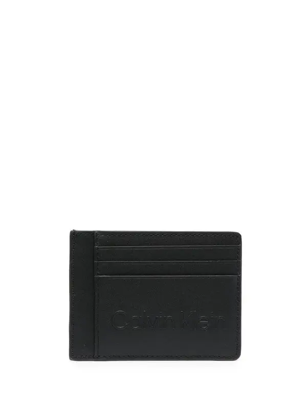 Calvin Klein Logo Embossed Leather Cardholder - Black