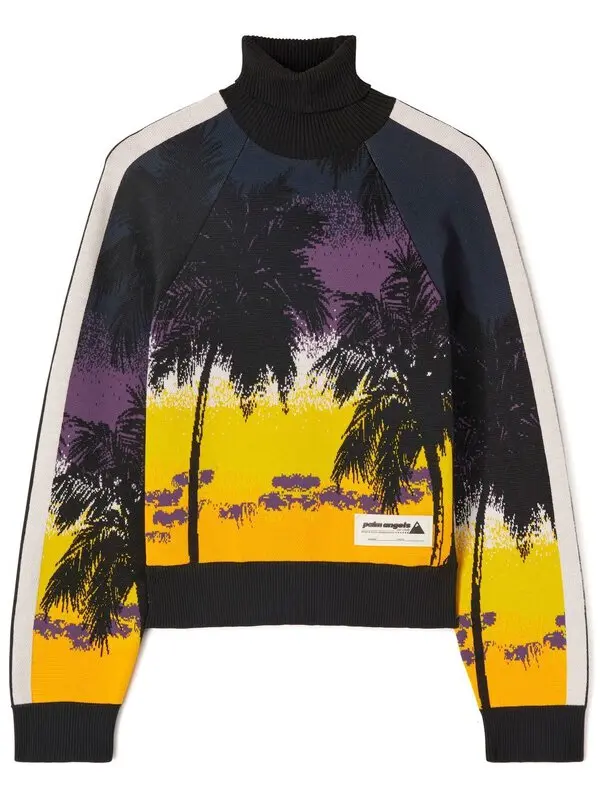 Palm Angels Sunset-print Roll-neck Jumper - Black