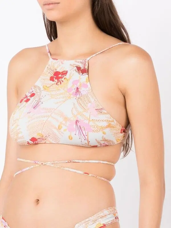 CLUBE BOSSA Floral-leaf Print Bikini Top