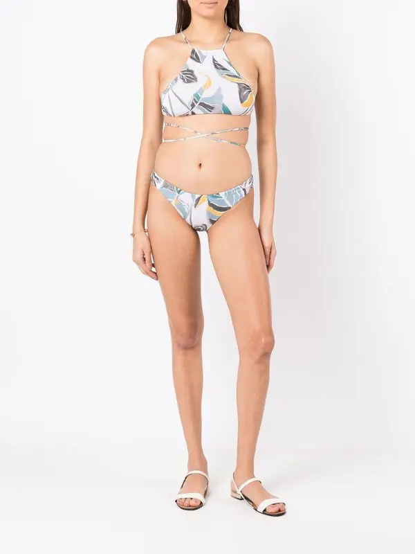 CLUBE BOSSA Leaf-print Halterneck Bikini Top