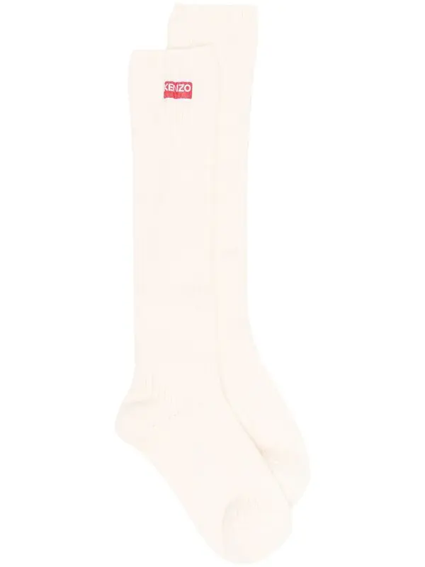 Kenzo Logo-patch Knee High Socks - Neutrals