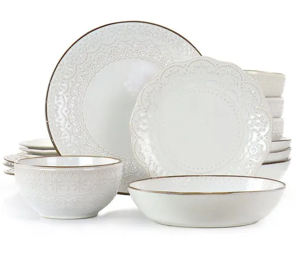 ELAMA Countess 16-piece Double-bowl Stoneware D Innerware Set - One-color
