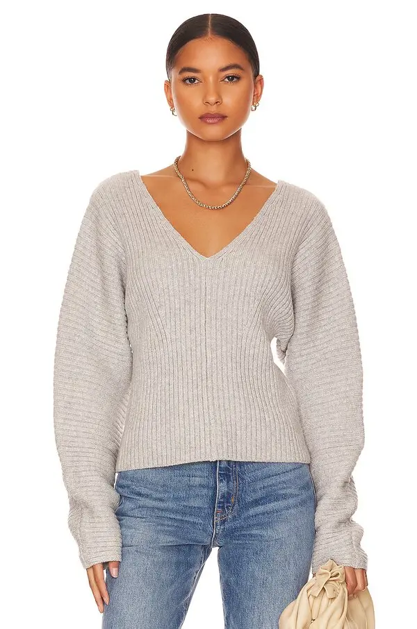 THE RANGE Double V Sweater In Wolf From .com